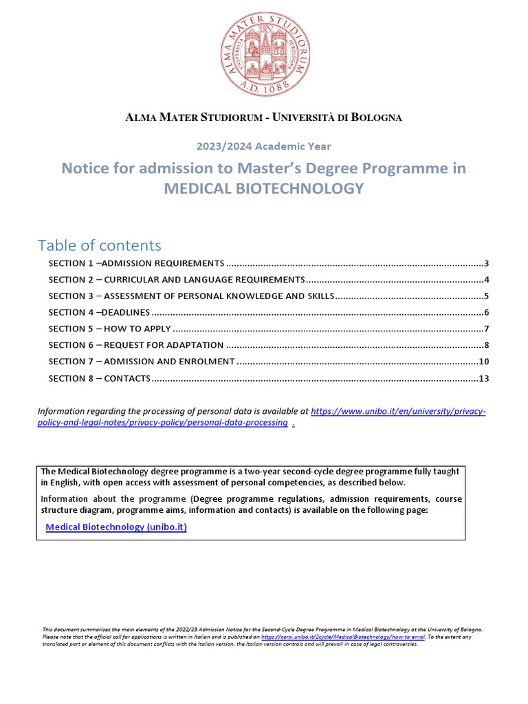 Admission Notice Medicalbiotechnology 2023 24 En Pdf
