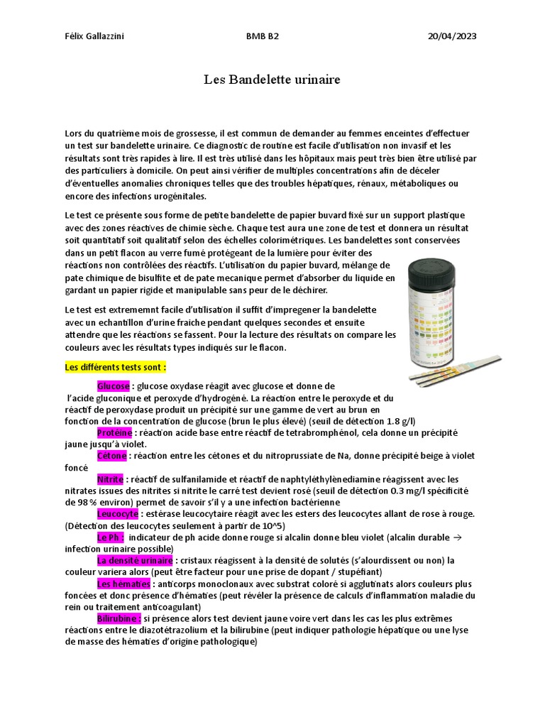Test de bandelette urinaire en grossesse | PDF | Urine | Spécialités ...