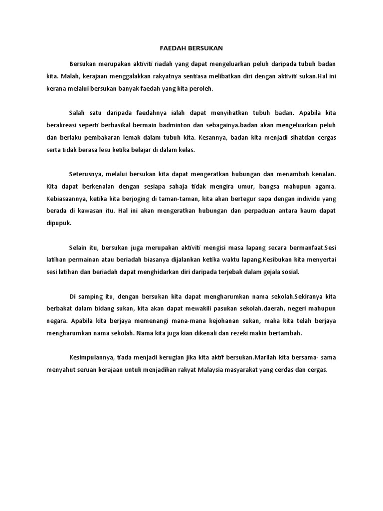 Faedah Bersukan untuk Kesihatan dan Sosial | PDF