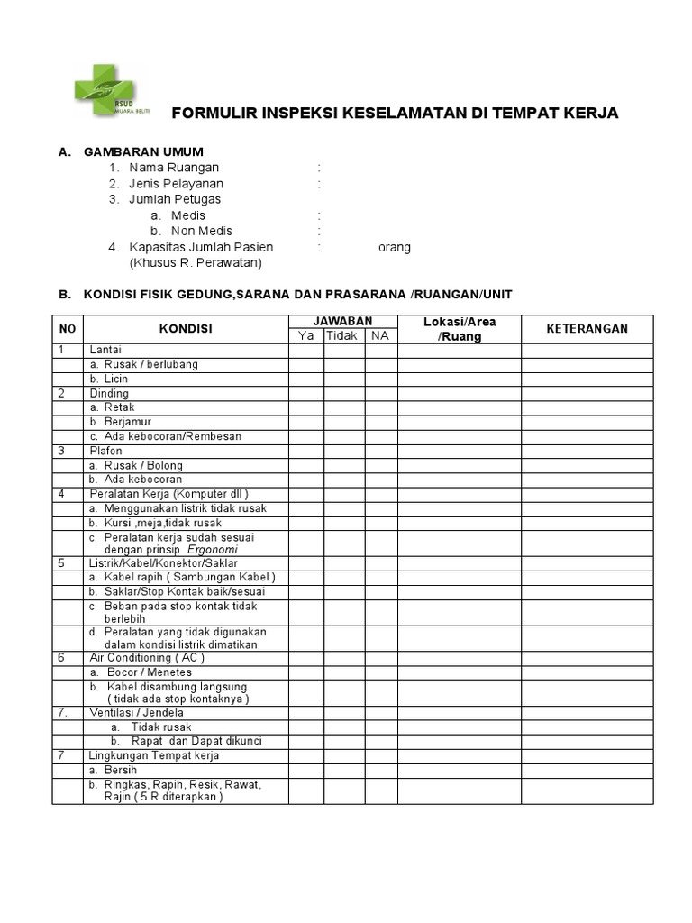 4b. FORMAT CEKLIS INSPEKSI K3 DI TEMPAT KERJA As | PDF | Sains & Matematika