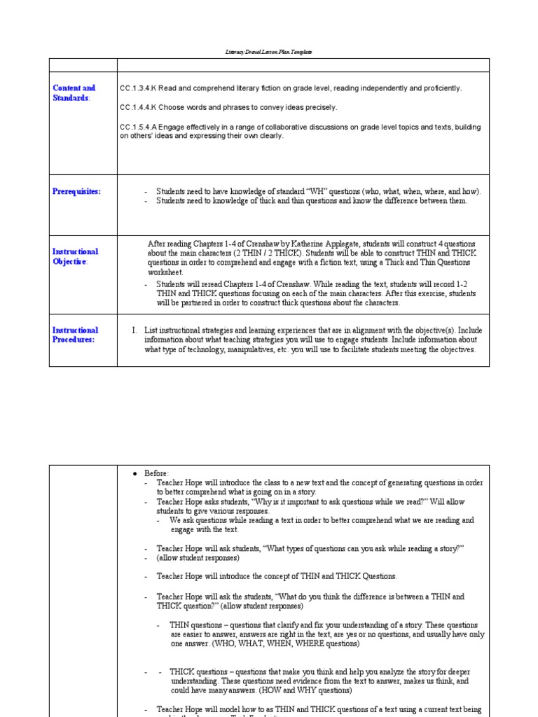Generating Questions Lesson Plan | PDF | Lesson Plan | Reading Comprehension
