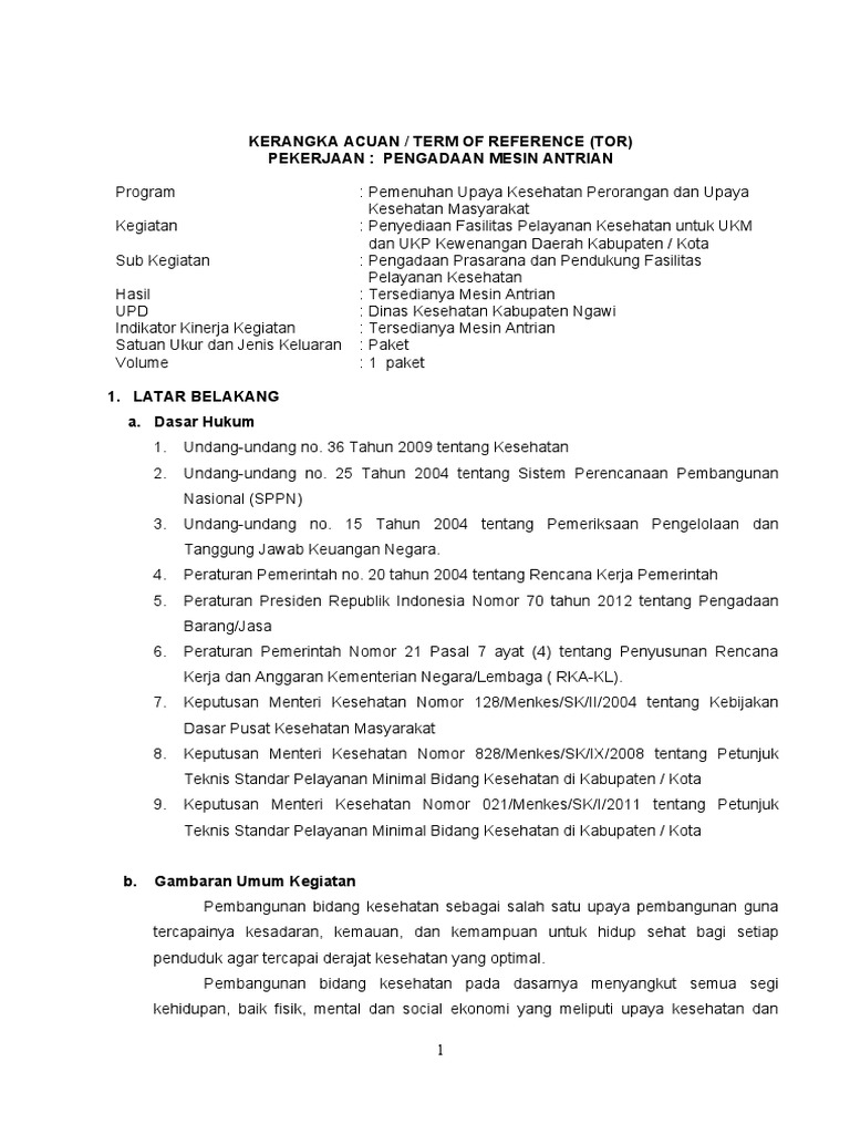 KAK Contoh Redaksi | PDF