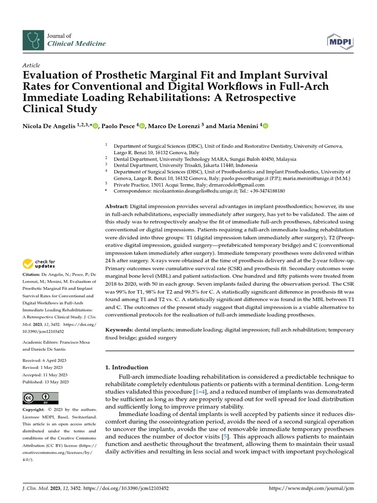 Evaluation of Prosthetic Marginal Fit and Implant Survival | PDF ...