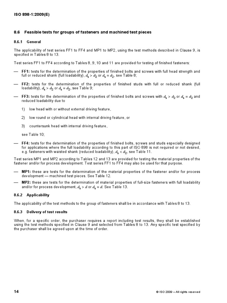 ISO 898-1:2009 (E) : 8.6.1 General | PDF