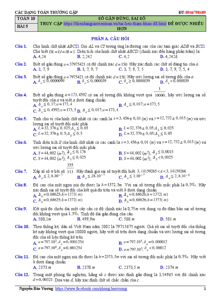 (NBV) - 0D1-5 Số Gần Đúng, Sai Số | PDF