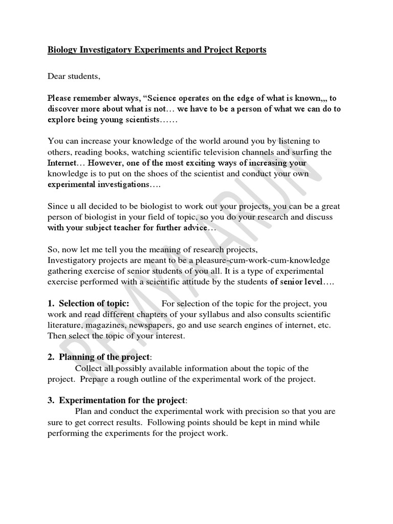 Biology Investigatory Experiments and Project Reports | PDF | Experiment
