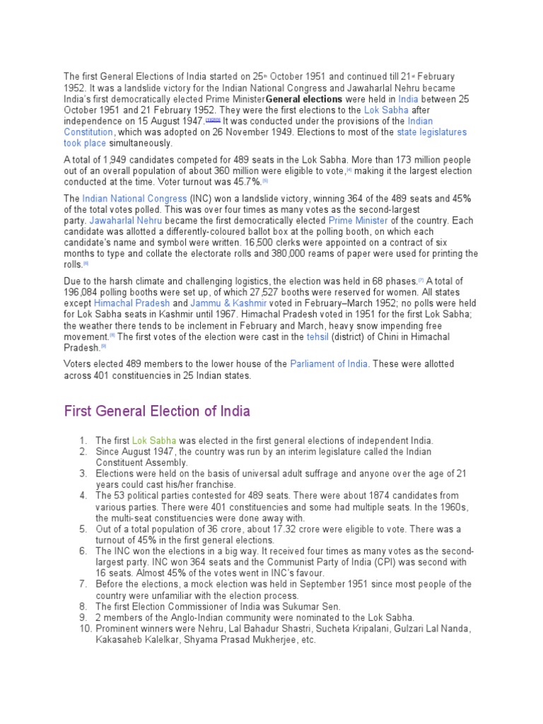 First National Election 1951-52 | PDF