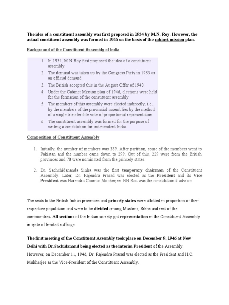 Constituent Assembly and Drafting of the Constitution | PDF