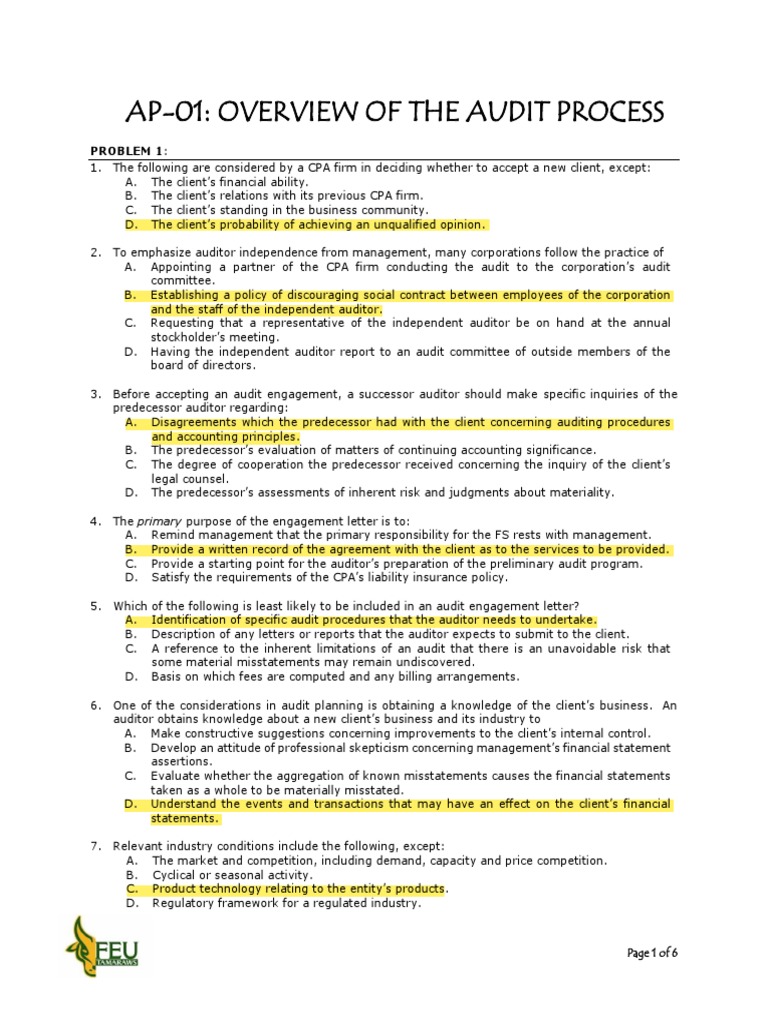 Ap 01 Overview of The Audit Process | PDF | Financial Audit | Audit