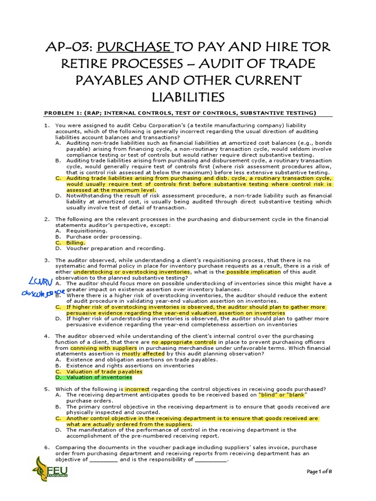 Ap 03 Purchase To Pay and Hire To Retire Processes Audit of Trade Payables | PDF