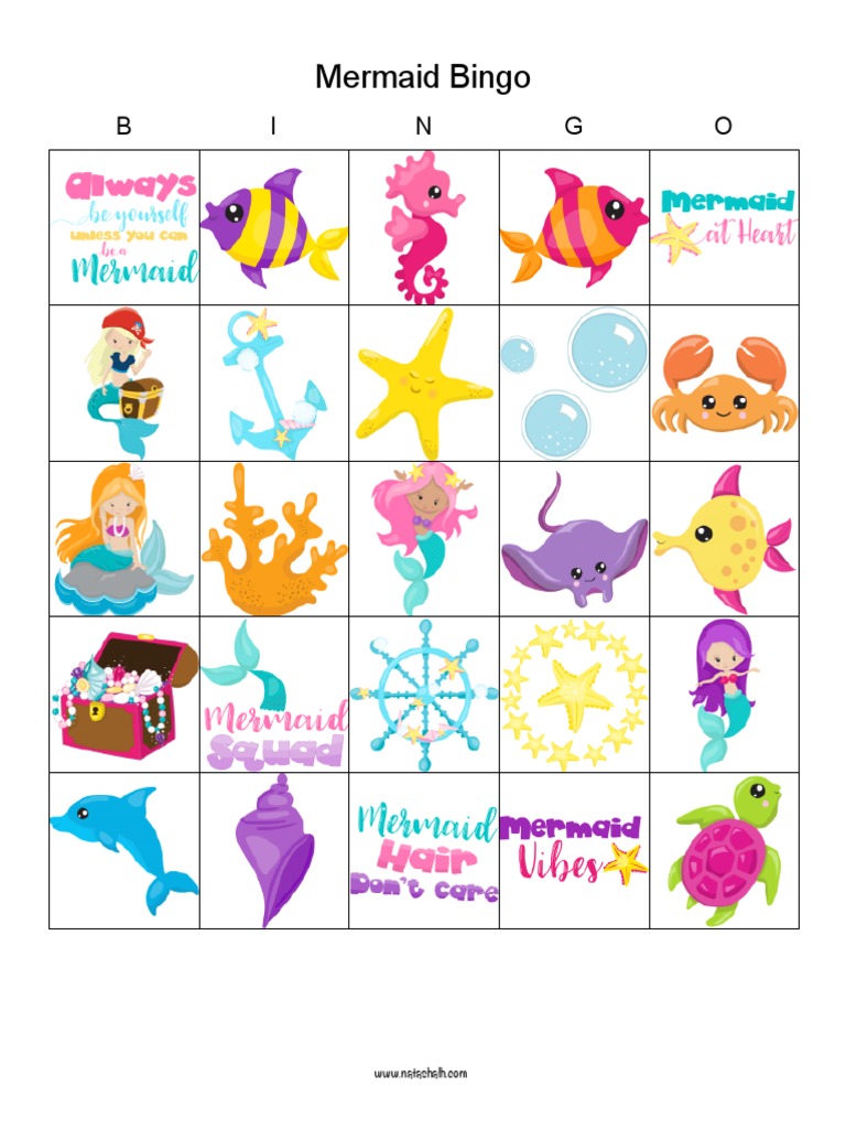 10 mermaid bingo cards - natashalh.com | PDF