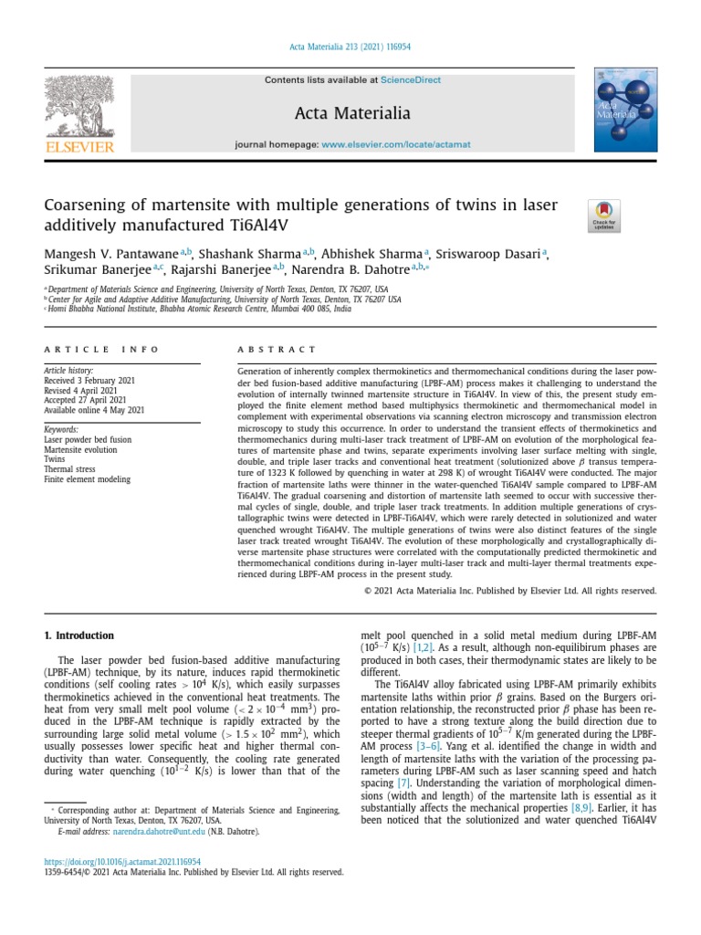 Coarsening of Martensite. Laser Additively Manufactured Ti6Al4V | PDF Coarsening of Martensite. Laser Additively Manufactured Ti6Al4V | PDF