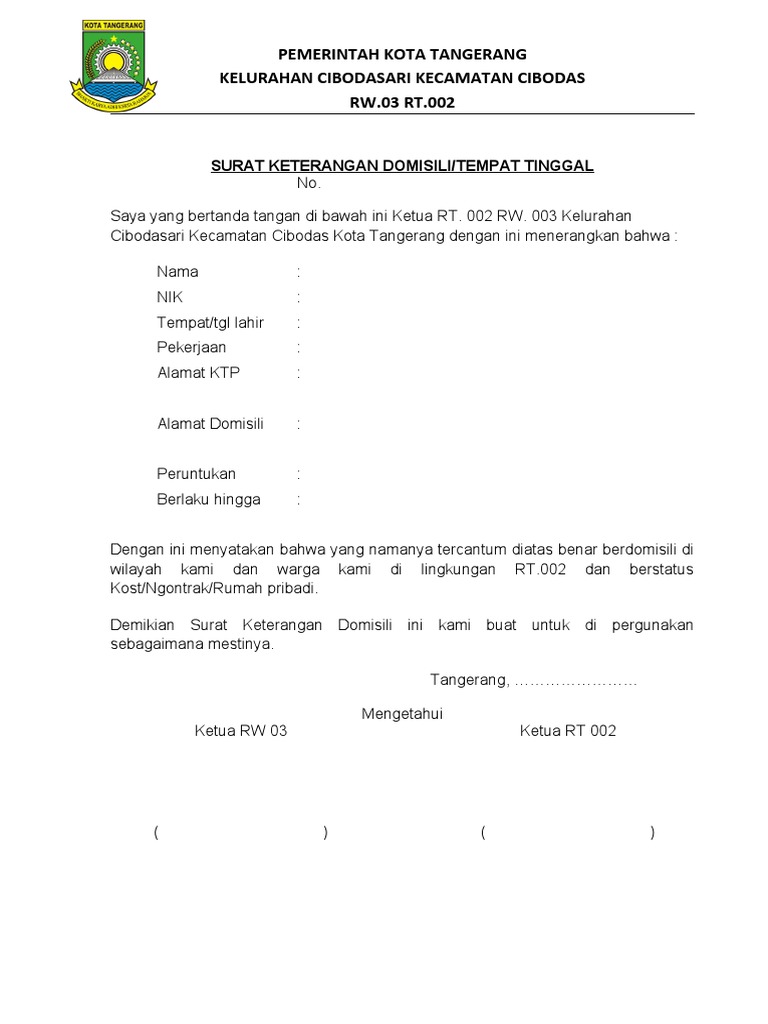 Surat Pernyataan Domisili Tempat Tinggal 2184 | PDF Surat Pernyataan Domisili Tempat Tinggal 2184 | PDF