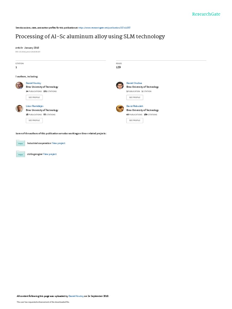 Processing of Al SC Aluminum Alloy Using SLM Technology | PDF ...