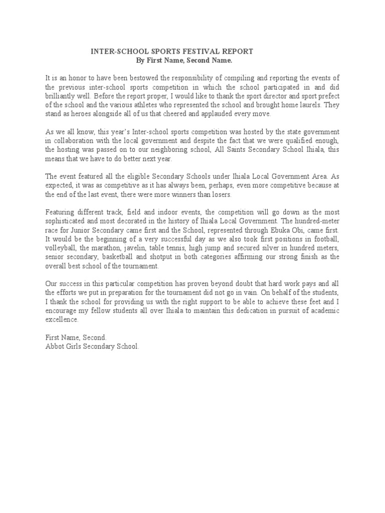 Inter-School Sports Competition Report | PDF | Sports & Recreation ...