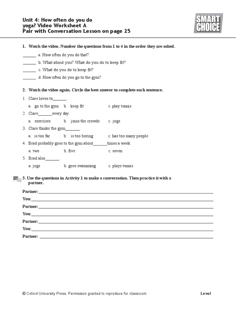 SC3e Level 1 Unit 04 Video Worksheet | PDF