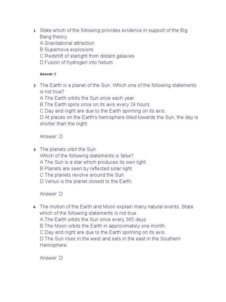 Space Physics Mcqs | PDF