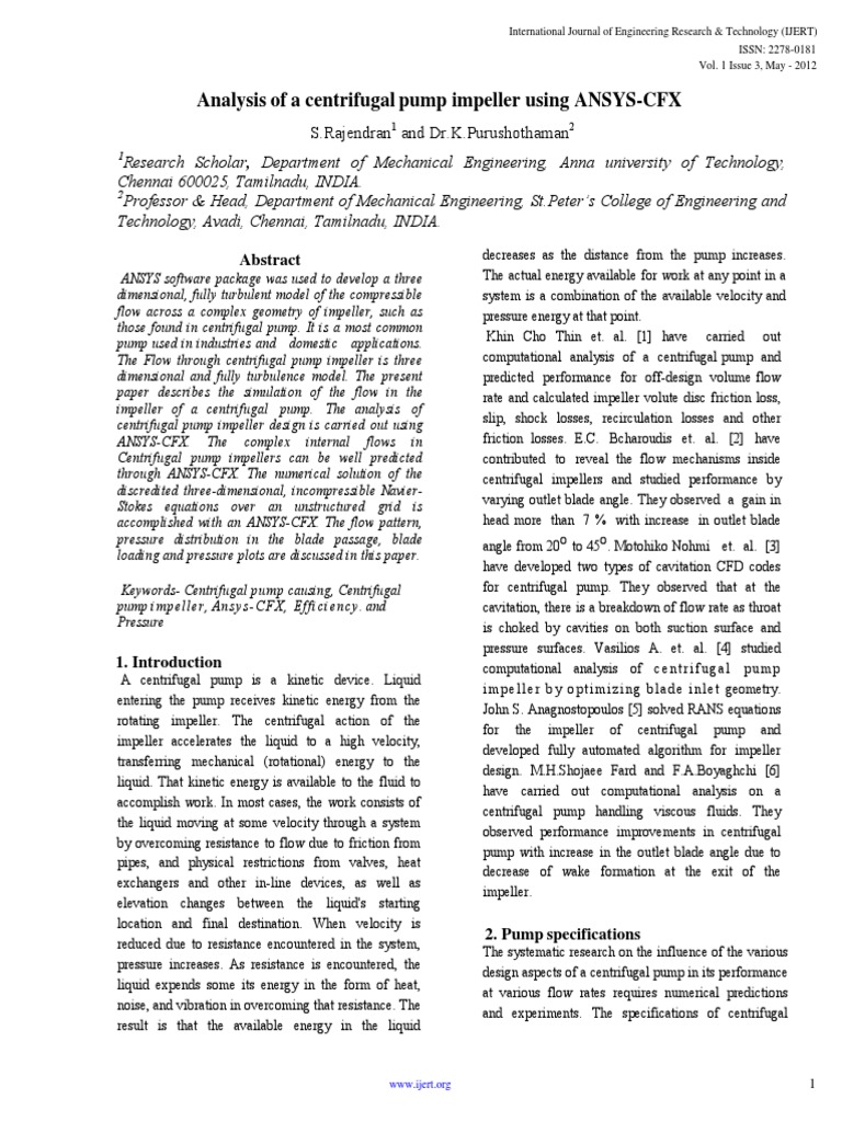 Analysis of A Centrifugal Pump Impeller Using Ansys CFX IJERTV1IS3098 ...