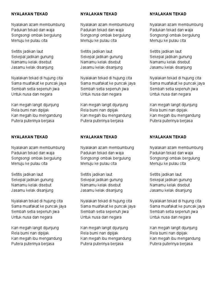 Lirik Lagu Nyalakn Tekad | PDF