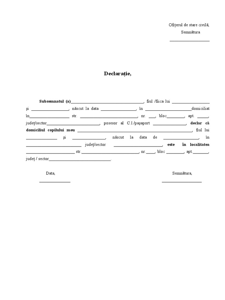 Model Declaratie Domiciliu | PDF