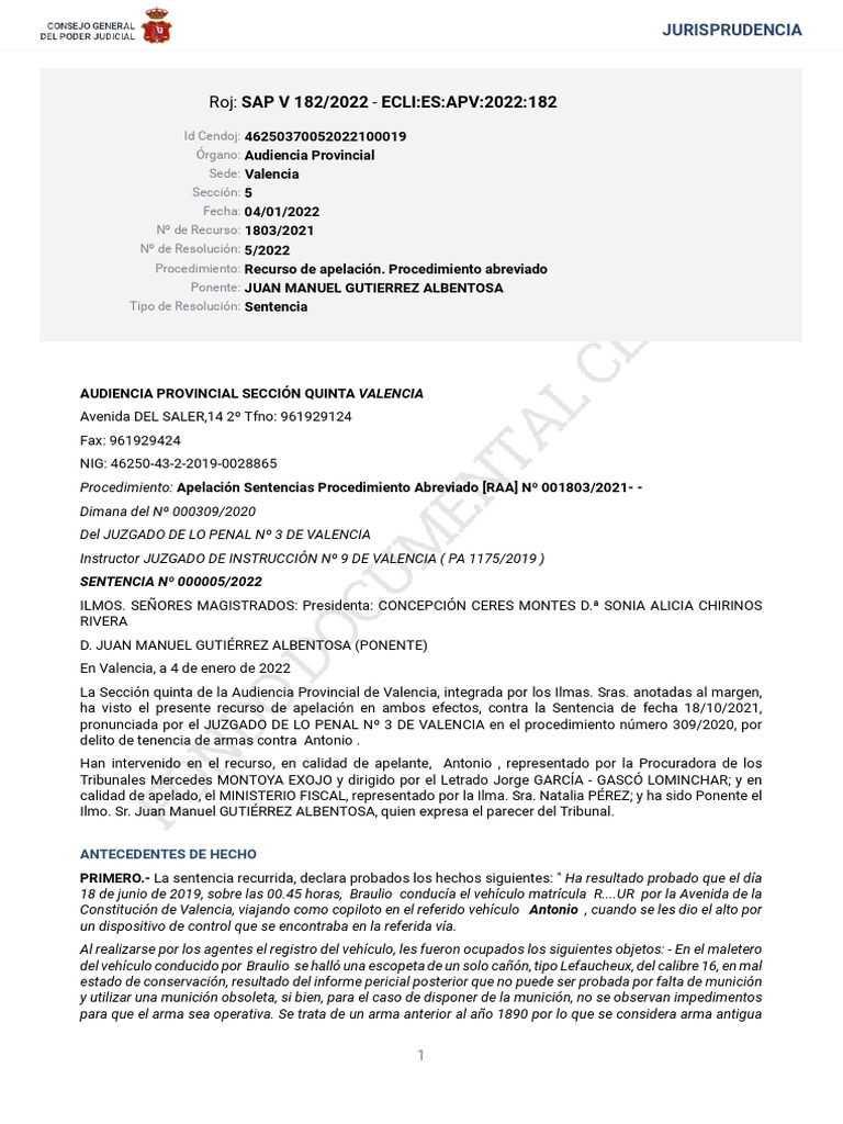 Sap V 182 2022 | PDF | Sentencia (ley) | Intención (Derecho Penal)