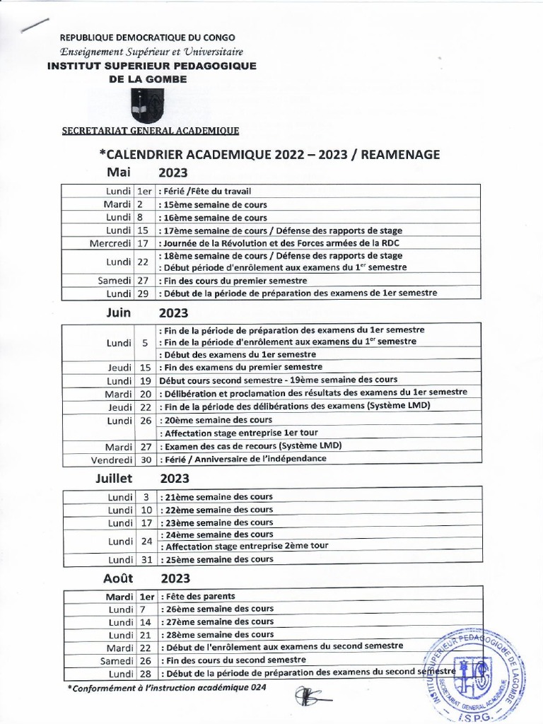 2 Calendrier Academique 2022 - 2023 - Reamenage Ok | PDF