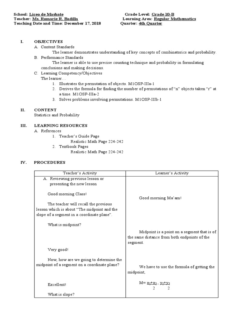 Lesson Plan Final Demo | PDF | Mathematics | Learning