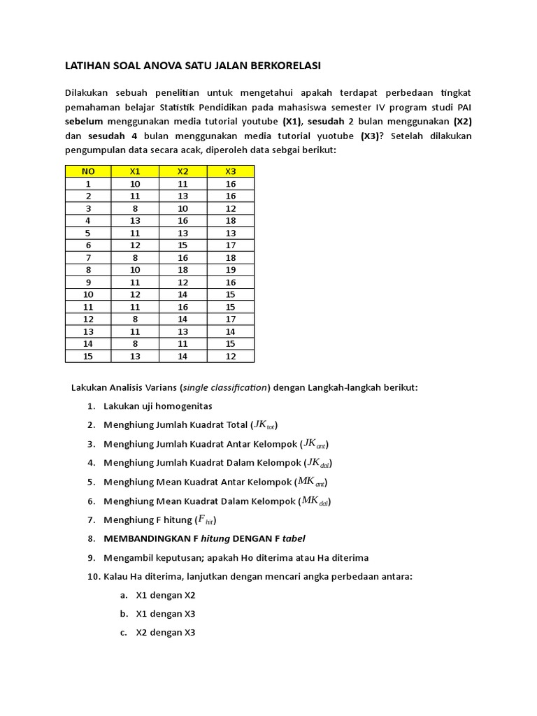 Latihan Soal Anova Satu Jalan Berkorelasi | PDF
