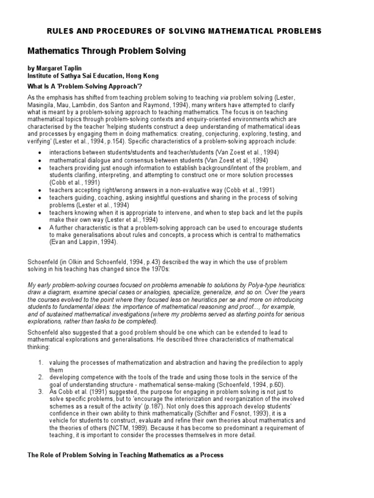 Rules and Procedures of Solving Mathematical Problems | PDF | National Council Of Teachers Of ...