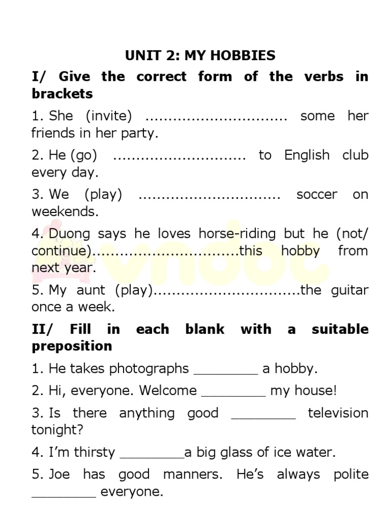 Unit 1 - My Hobbies Exercise 3 | PDF | Swimming | Swimming (Sport)