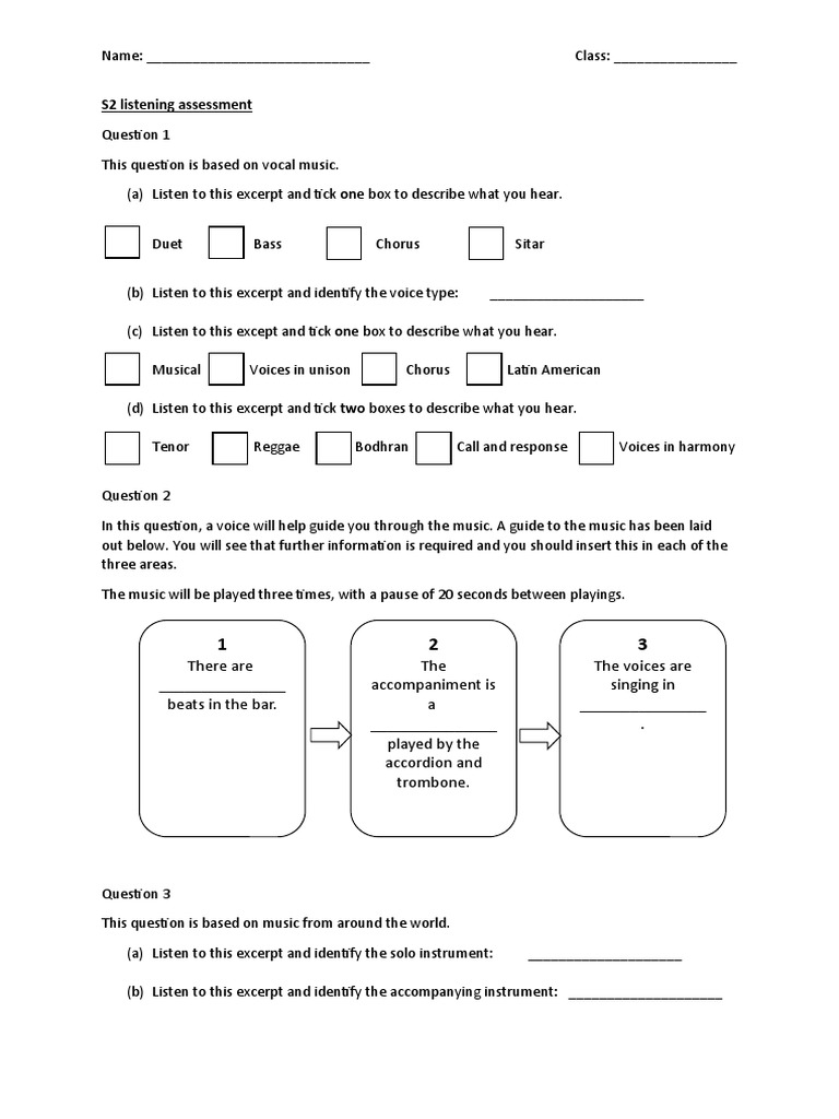 S2 Listening Assessment | PDF | Choir | Performing Arts