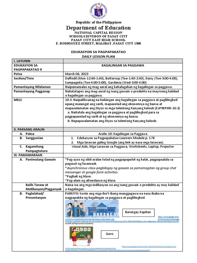 Edukasyon Sa Pagpapakatao 9: Quarter 3-Week 4 DLL | PDF Edukasyon Sa Pagpapakatao 9: Quarter 3-Week 4 DLL | PDF