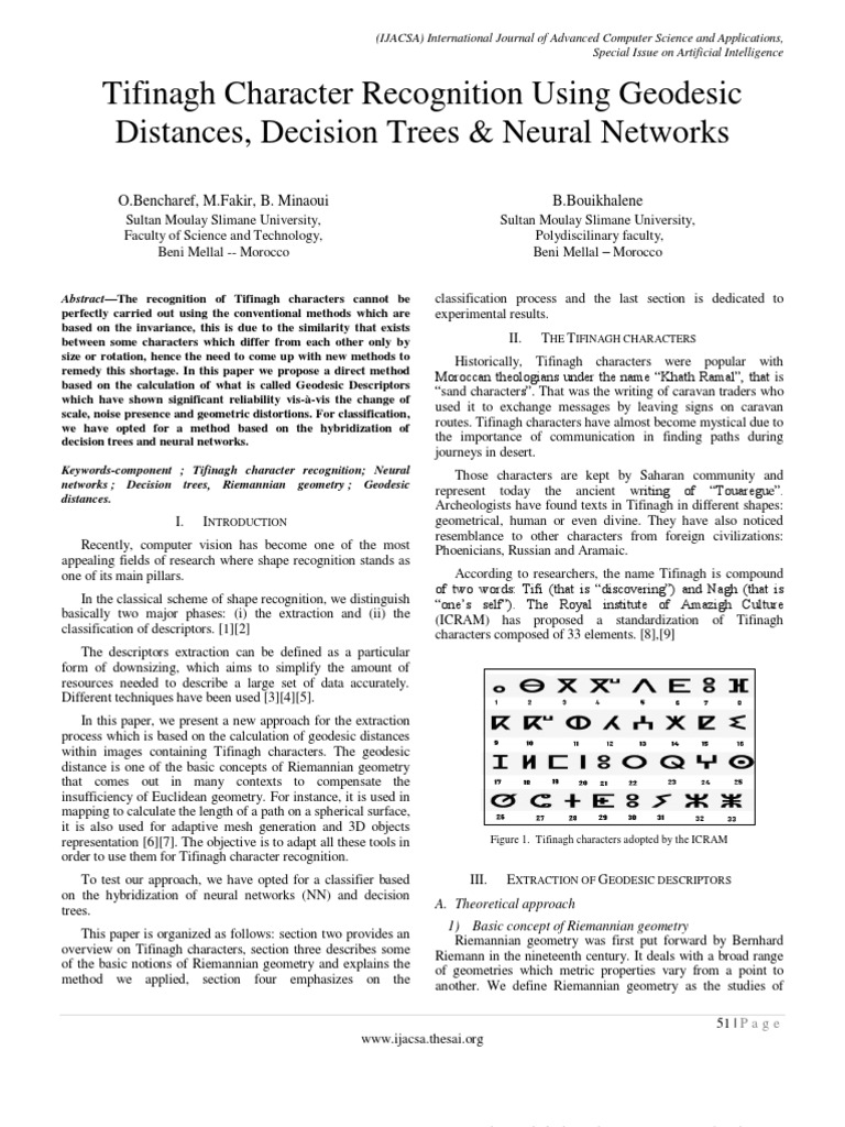 Tifinagh Character Recognition Using Geodesic Distances, Decision Trees & Neural Networks | PDF ...