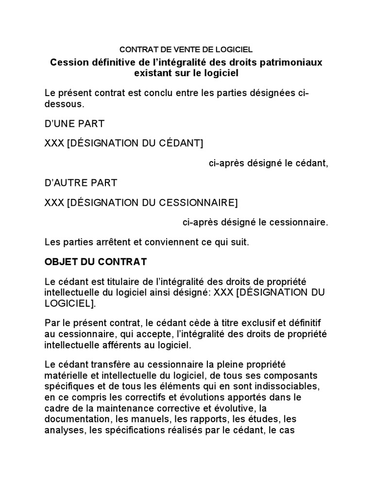 Contrat de Vente de Logiciel | PDF