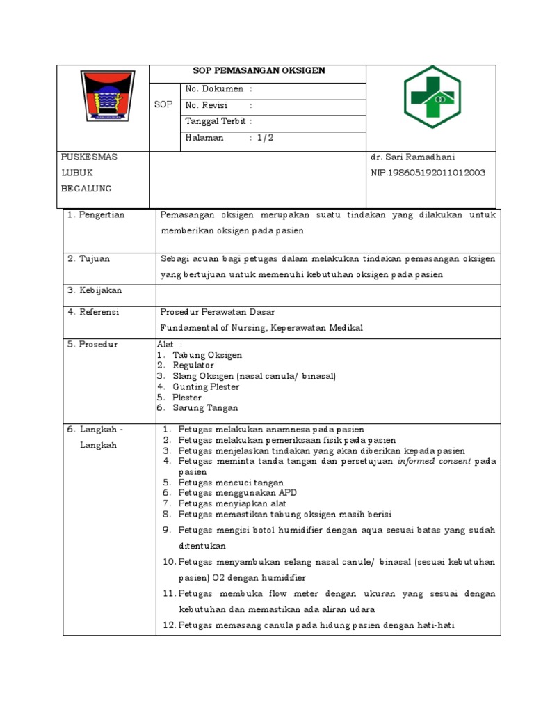 Sop Pemasangan Oksigen | PDF | Pengembangan Diri