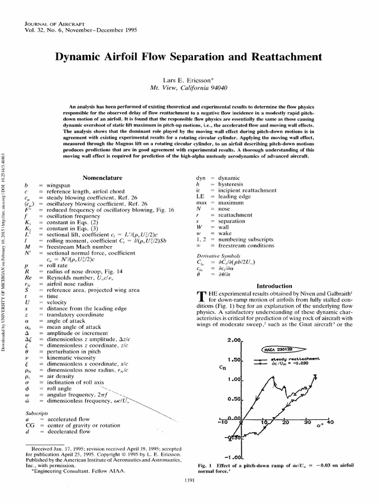 Dynamic Airfoil Flow Separation and Reattachment | PDF
