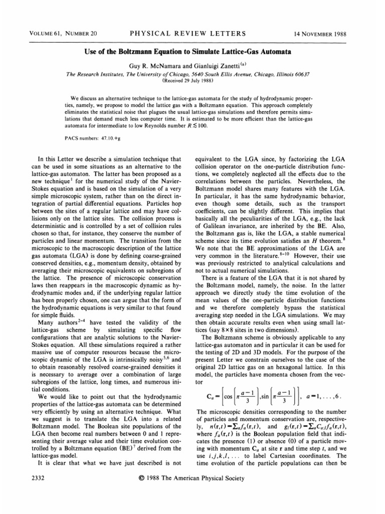 Use of the Soltzmann Equation to Simulate Lattice-Gas Automata | PDF | Motion (Physics ...