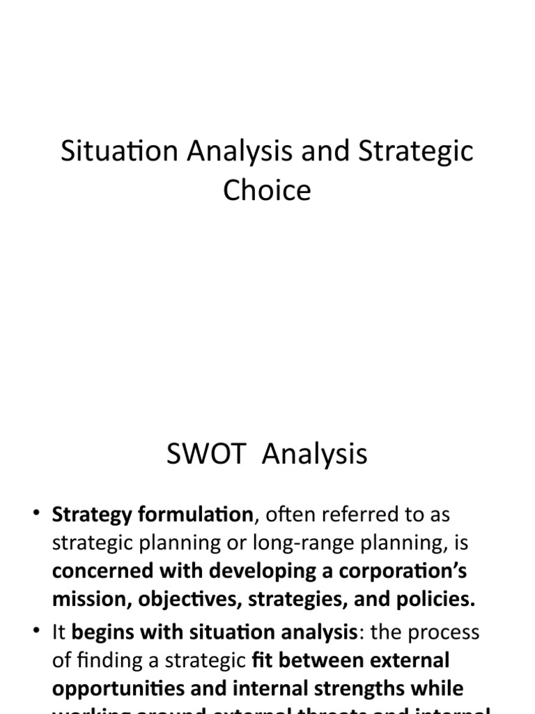Situation Analysis and Strategic Choice B | PDF | Swot Analysis ...
