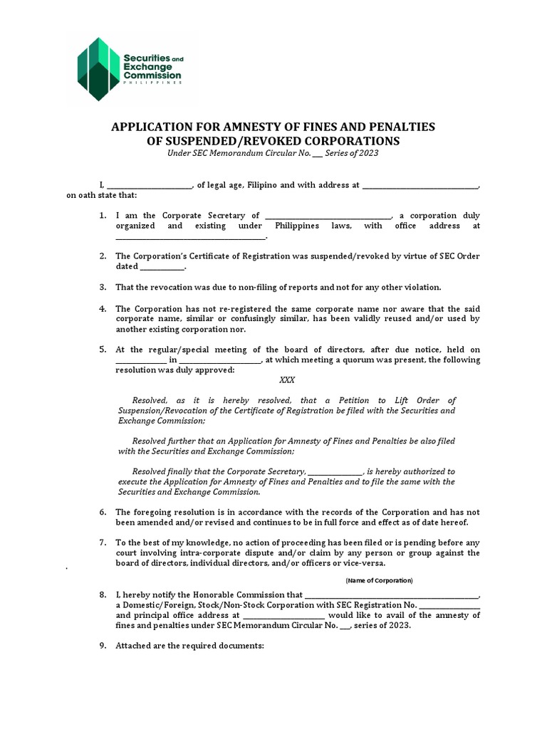 Amnesty Application for Corporate Fines | PDF | Regulatory Compliance ...