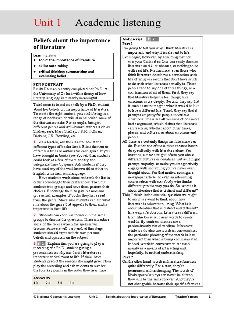 Life EAP Level 6 Listening U1 Notes | PDF | Experience | Reason