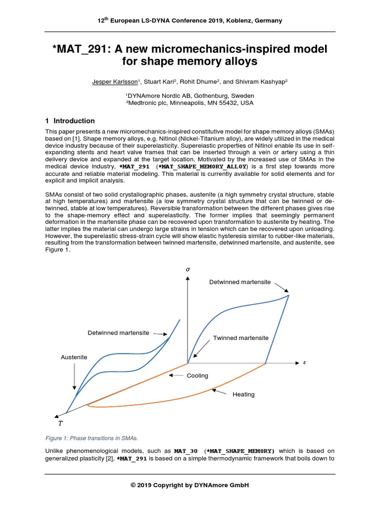 Karlsson DYNAmore Nordic | PDF | Shape Memory Alloy | Physical Sciences