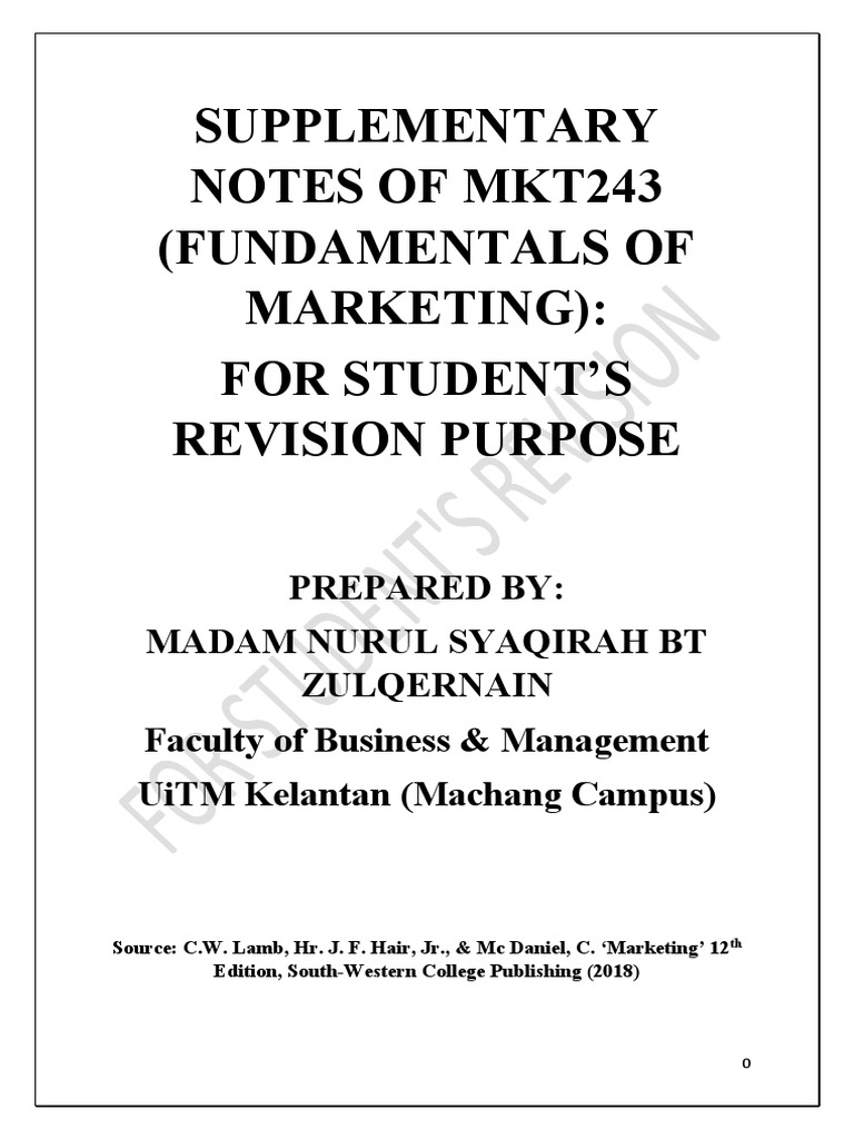 Marketing Fundamentals Revision Notes | PDF | Marketing | Sales