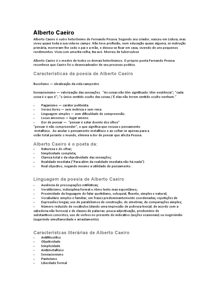 Resumo Heterónimos de Fernando Pessoa | PDF