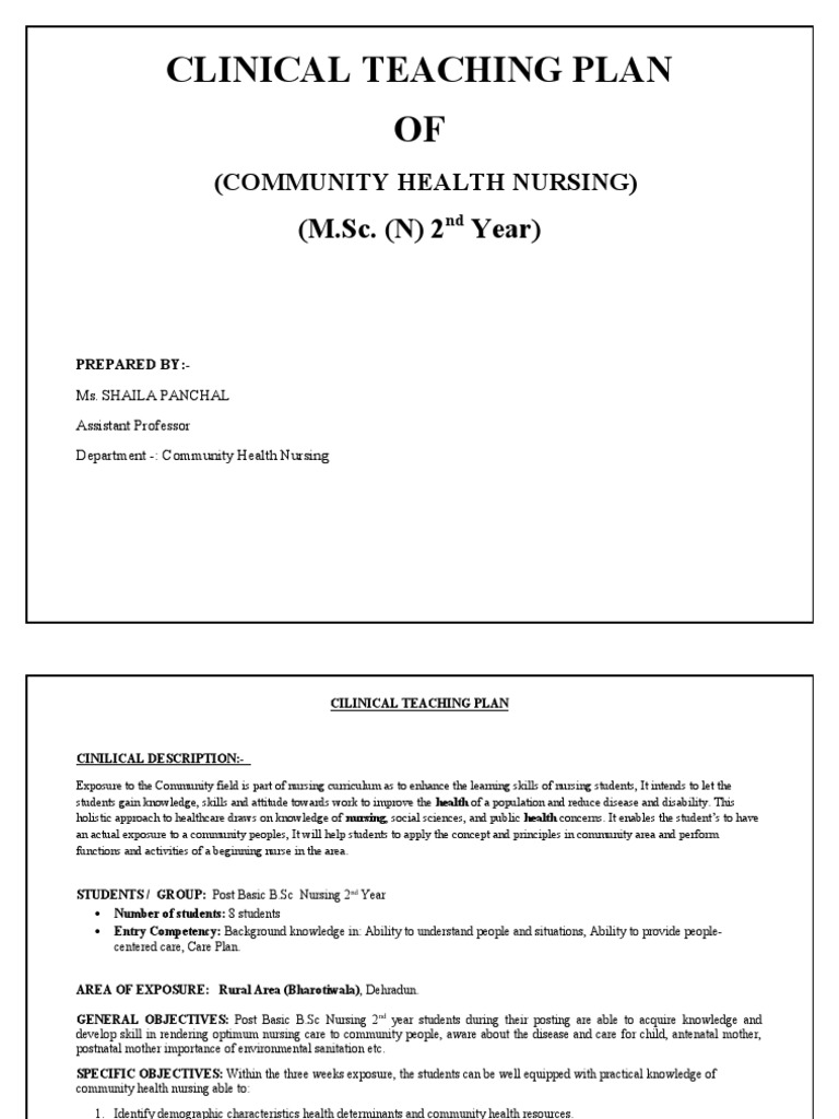 Clinical Teaching Plan (Community Health Nursing) M.Sc. NURSING 2nd ...