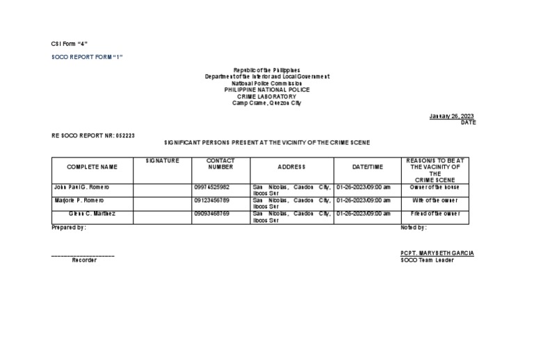 CSI Form 4 SOCO Report Forms 1 | PDF
