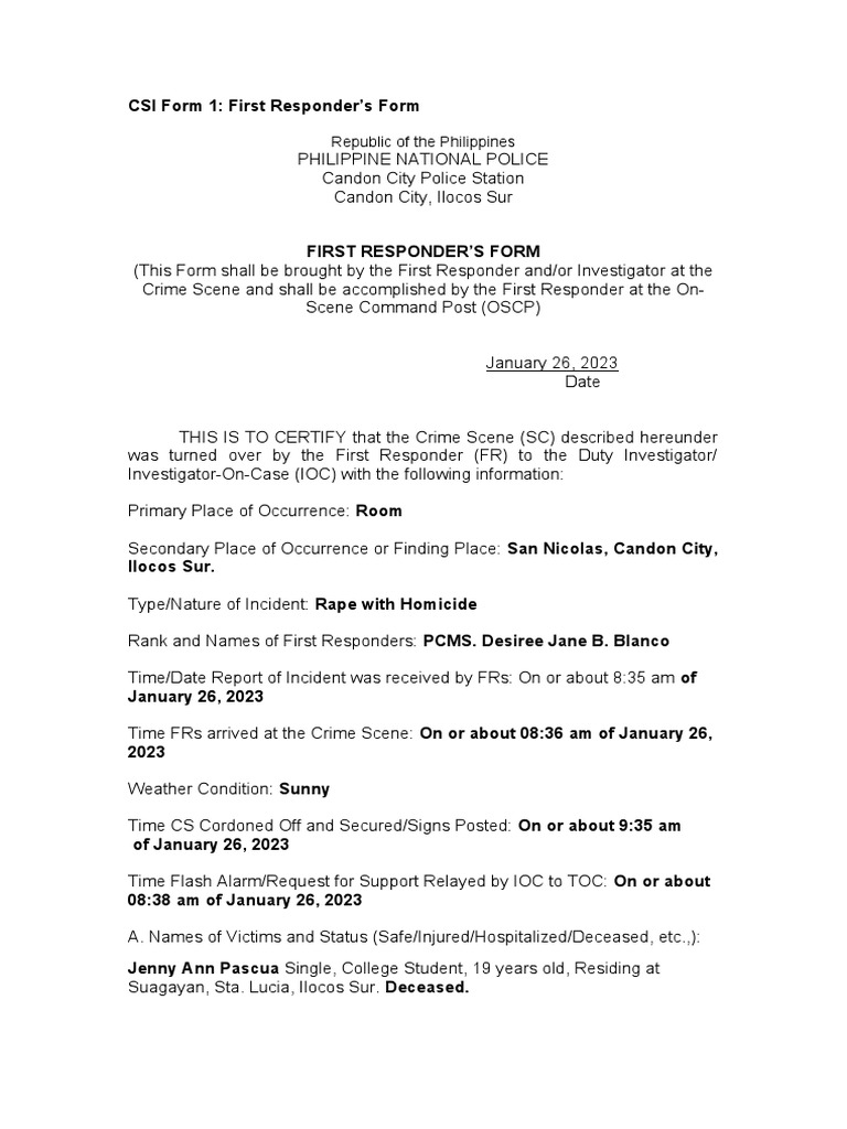 First Responder's Form 00 | PDF