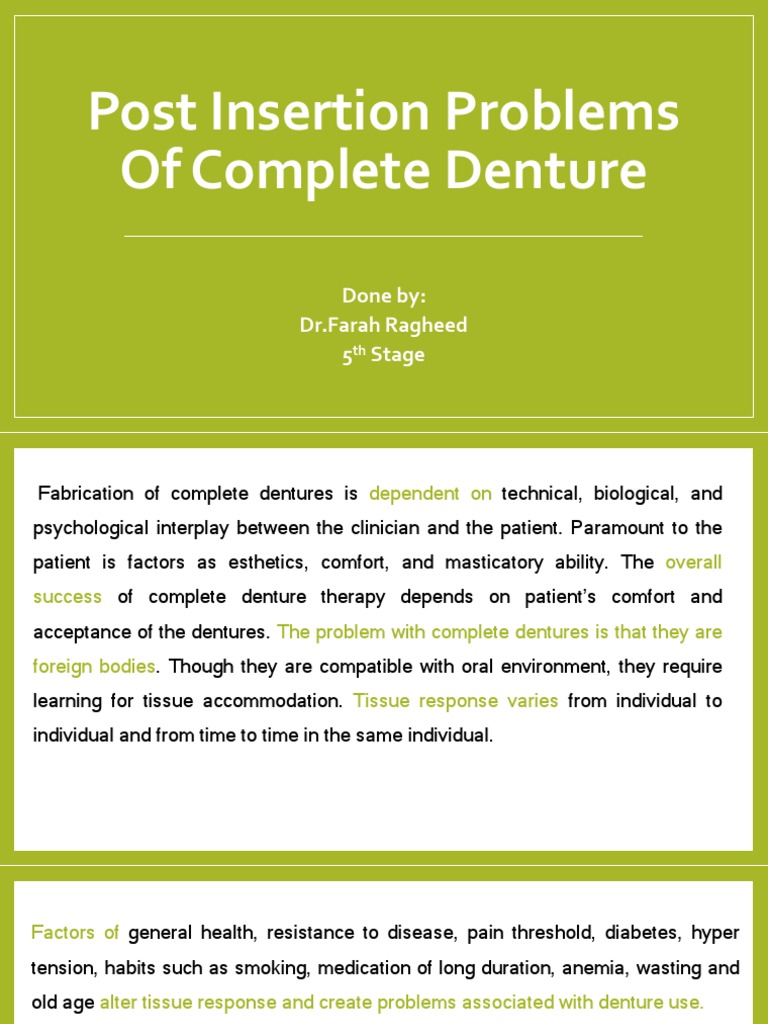 Post Insertion Problems | PDF | Dentures | Tongue