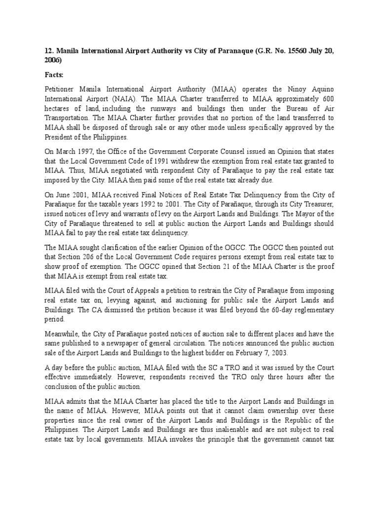 MIAA's Tax Exemption Upheld | PDF | Taxes | Property Tax