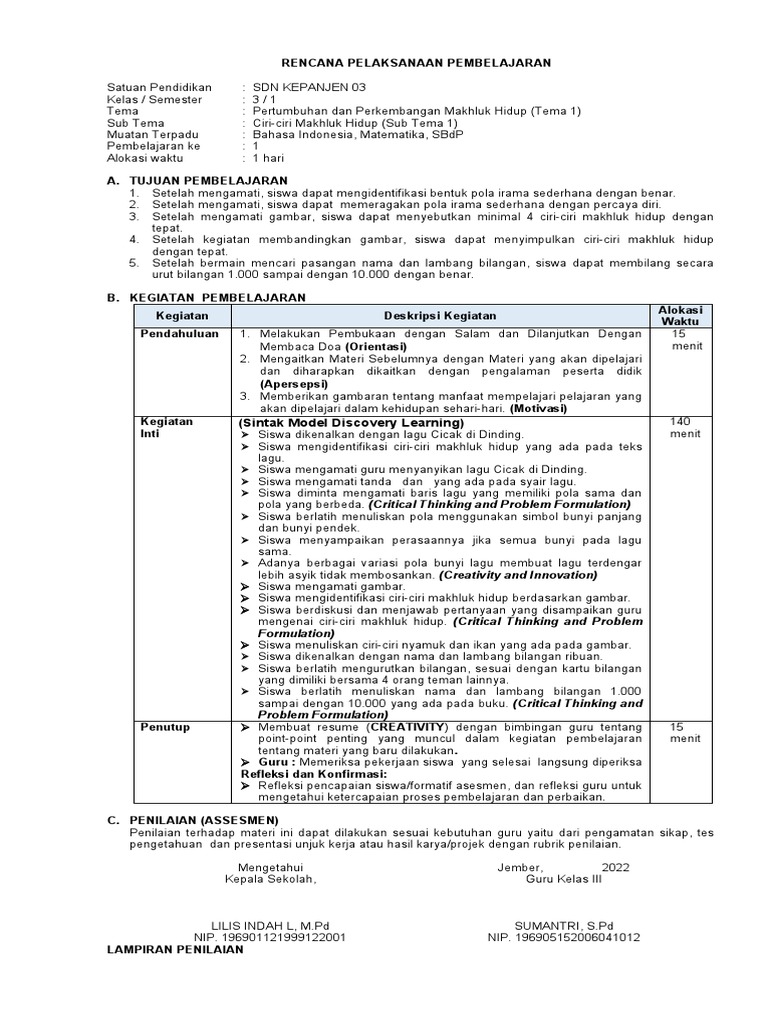 Rencana Pelaksanaan Pembelajaran: (Sintak Model Discovery Learning) | PDF