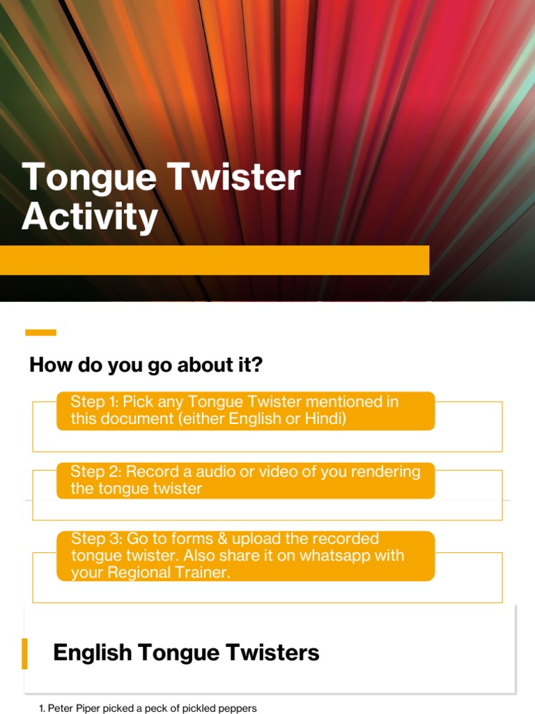 Fun Tongue Twister Activities for Kids | PDF | Cooking, Food & Wine